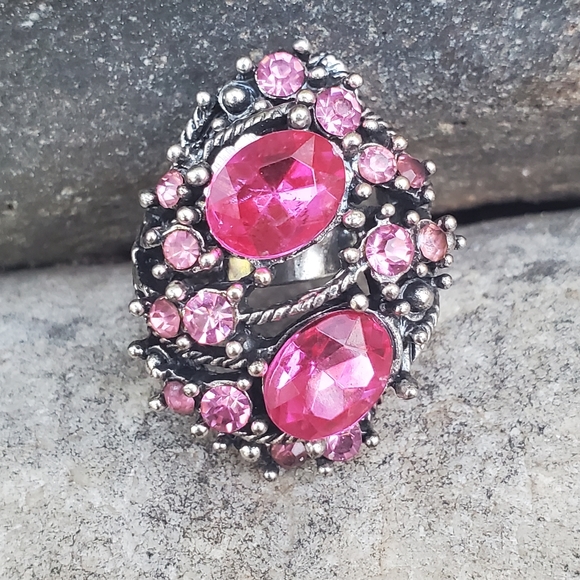Jewelry | Stunning Big Pink Rhinestone Statement Ring Adjustable Nwot ...